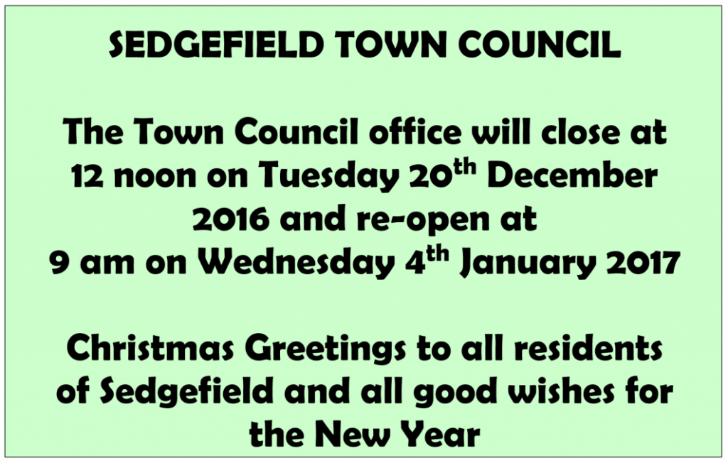 Christmas Opening Hours - Sedgefield Town Council
