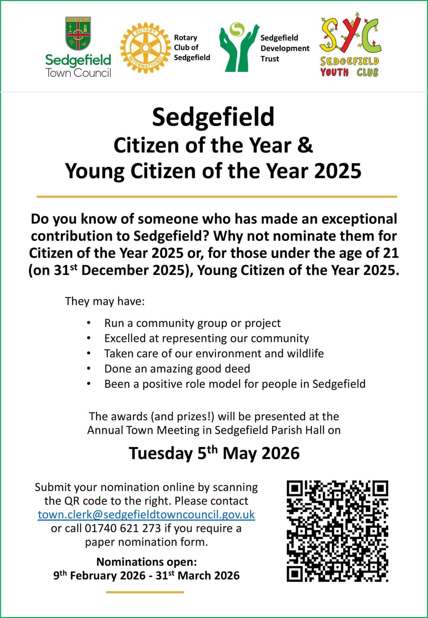 Citizen of the Year '25 Awards - Sedgefield Town Council
